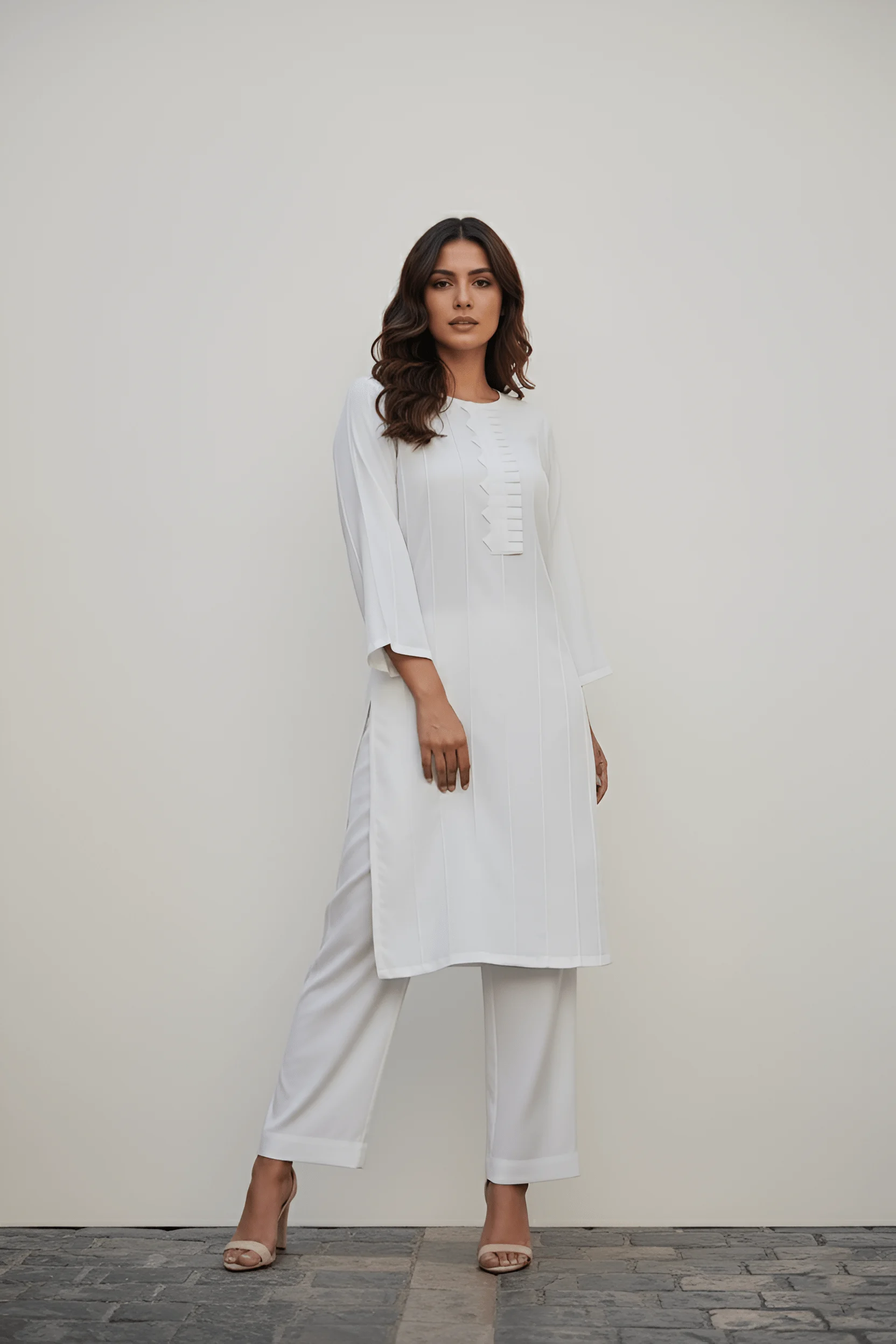 White Georgette Straight Kurta Set – 2 Piece - Tawakal Traders